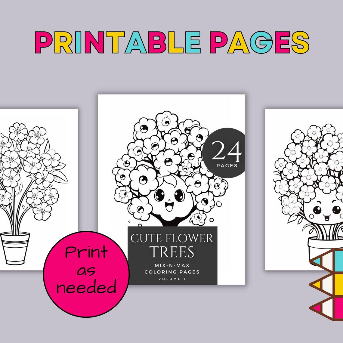 Cute Flower Trees Coloring Pages Cute Flower Trees Coloring Book Flower ...