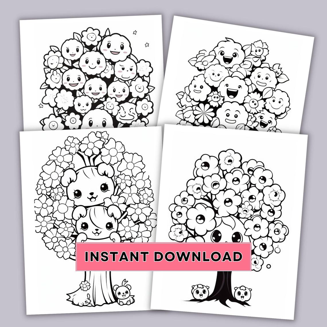 Cute Flower Trees Coloring Pages Cute Flower Trees Coloring Book Flower ...