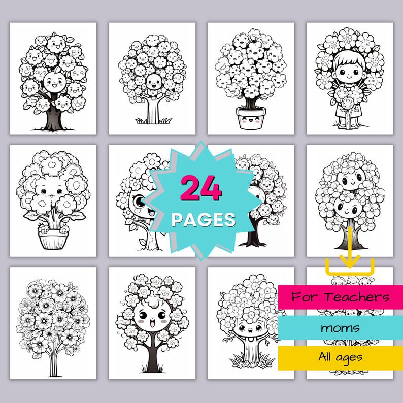 Cute Flower Trees Coloring Pages Cute Flower Trees Coloring Book Flower ...