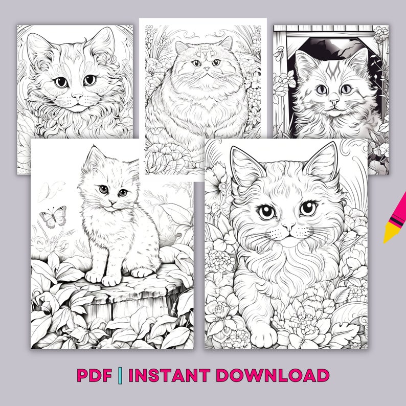 Cat Coloring Book Printable Pdf File Adorable Cats Coloring Pages for ...