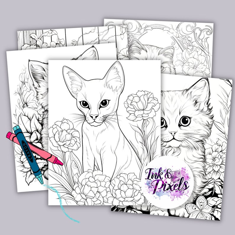 Cat Coloring Book Printable Pdf File Adorable Cats Coloring Pages for ...