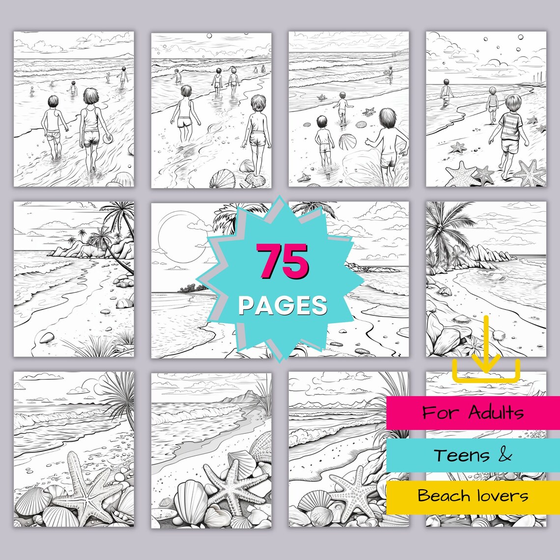 Ocean Beach Coloring Pages Digital Download - Etsy