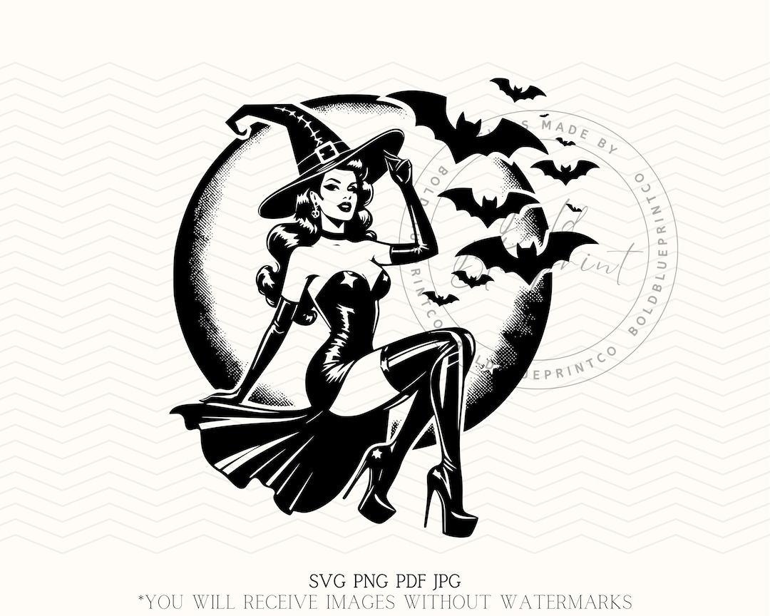 Bruja pin up, SVG PNG, bruja Svg, pin up de Halloween, sombrero de ...