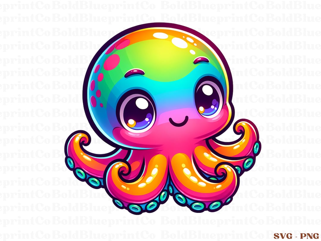 Octopus Clipart, Rainbow Octopus, SVG, PNG, Fish Clipart, Kawaii, Pride ...