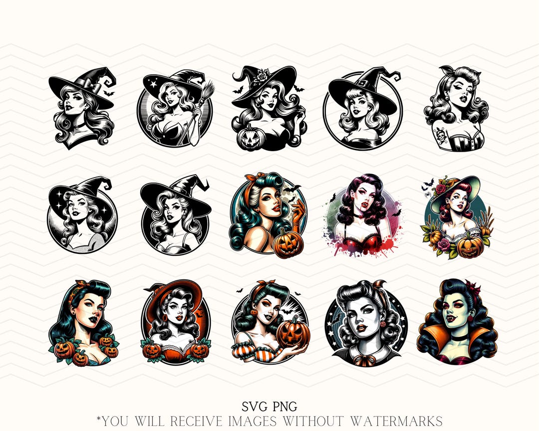 Retro Pin up Girls, SVG, PNG, Halloween Pin up Girls, Halloween Clipart ...
