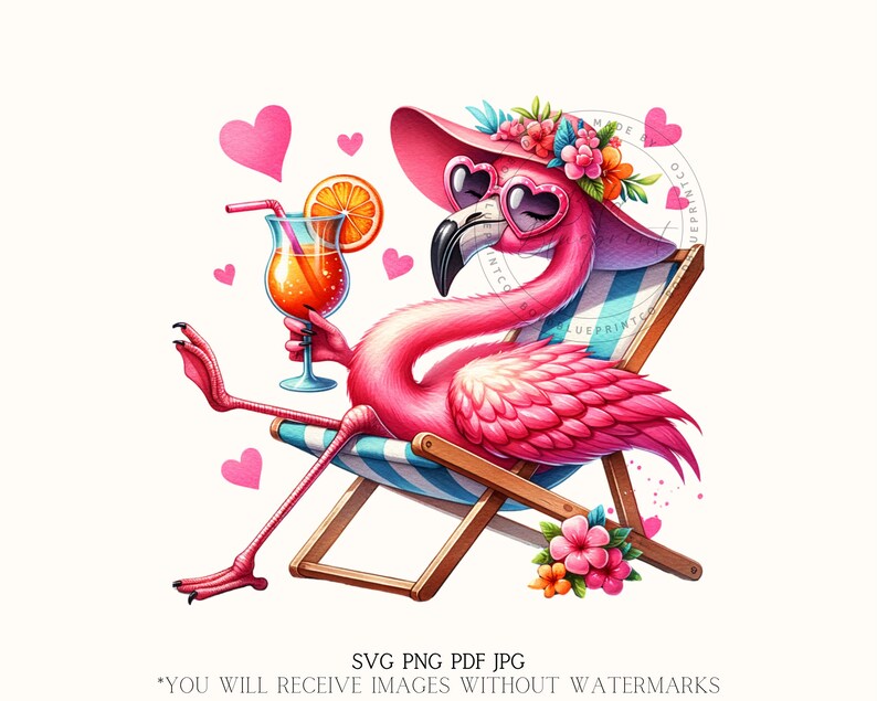 Summer Flamingo Clipart, SVG, PNG, PDF, Jpg, Sassy Flamingo, Cocktail ...