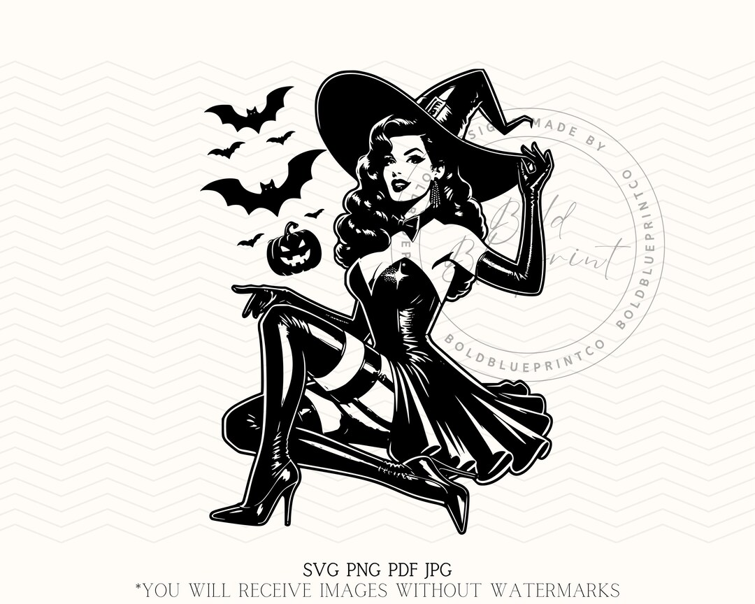 Retro Pin up Girls, SVG, PNG, Witch Svg, Halloween Pin up Girls, Witch ...