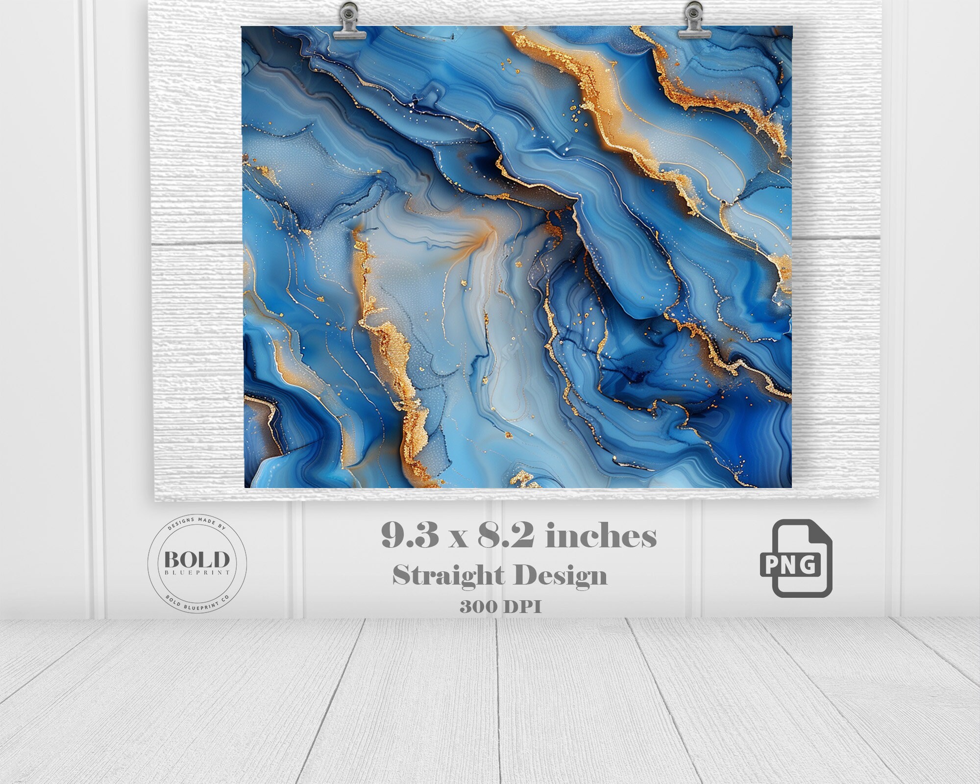 Golden Blue Marble Design, PNG, Blue Geode Wrap, Blue Swirl, Gold Accents, Marbled Effect ...