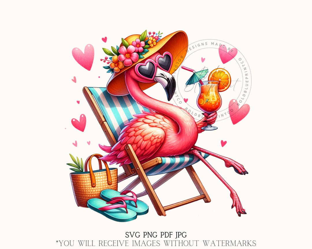 Summer Flamingo Clipart, SVG, PNG, PDF, Jpg, Sassy Flamingo, Cocktail ...