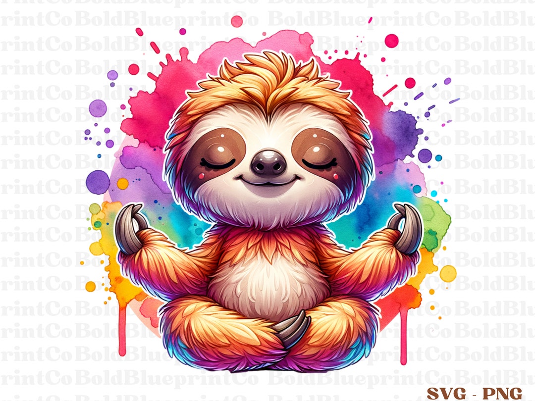 Cute Watercolor Sloth, Yoga PNG, Sloth Clipart, Sloth, Sloth Gift ...