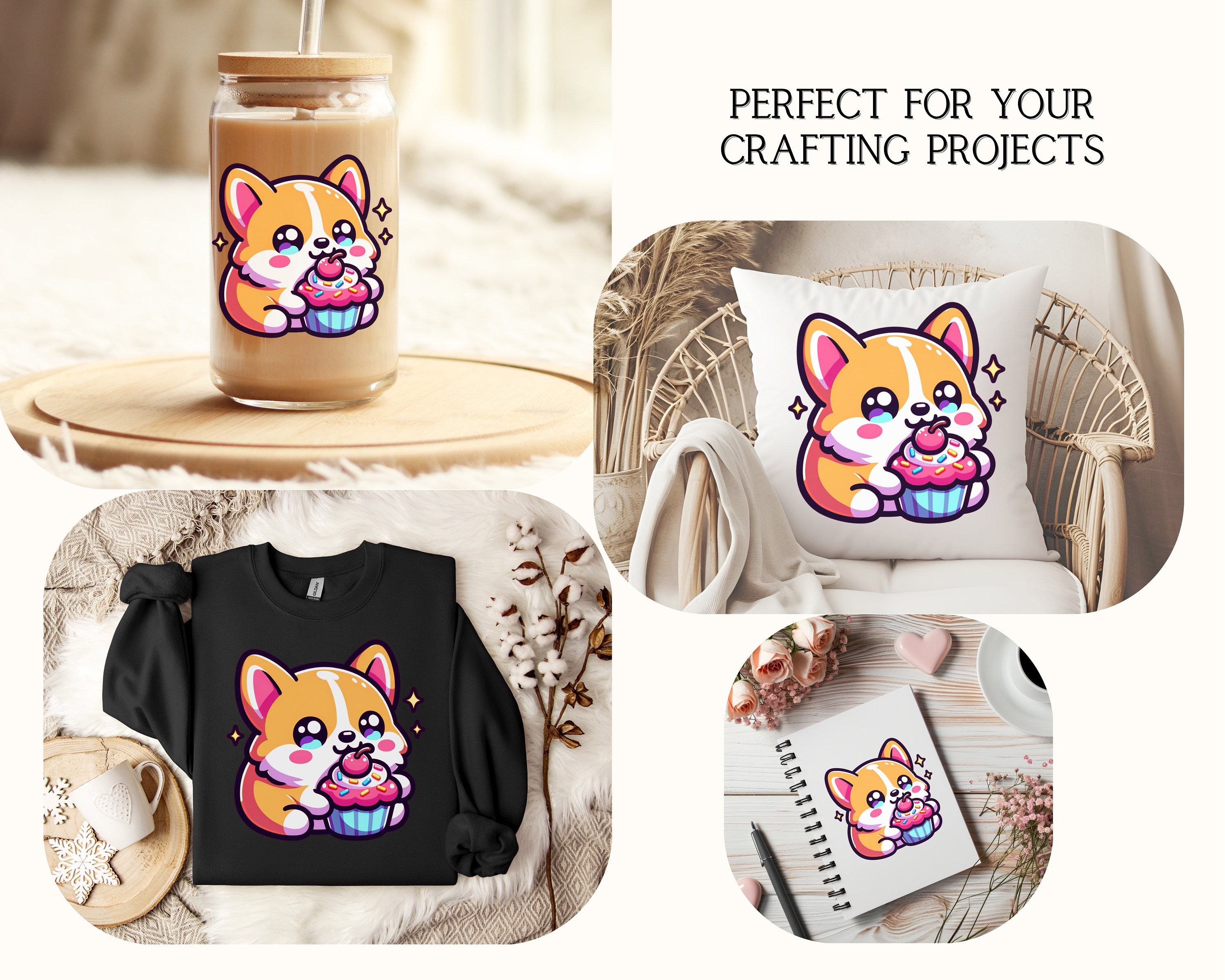 Kawaii Corgis Eat and Drink, Clipart Bundle, Cute Corgi Illustrations ...