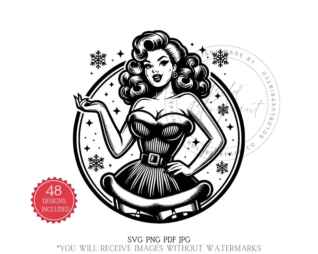 Paquete, Chicas pin-up navideñas, PNG SVG, Navidad sexy, Svg retro, Pin ...