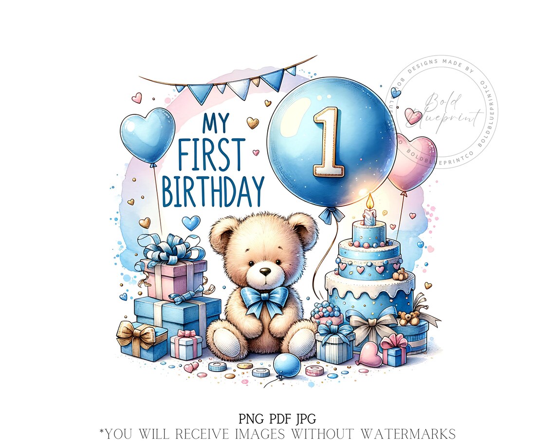 My First Birthday Png, PNG PDF Jpg Bundle, Kids Png, Baby Boy Png ...