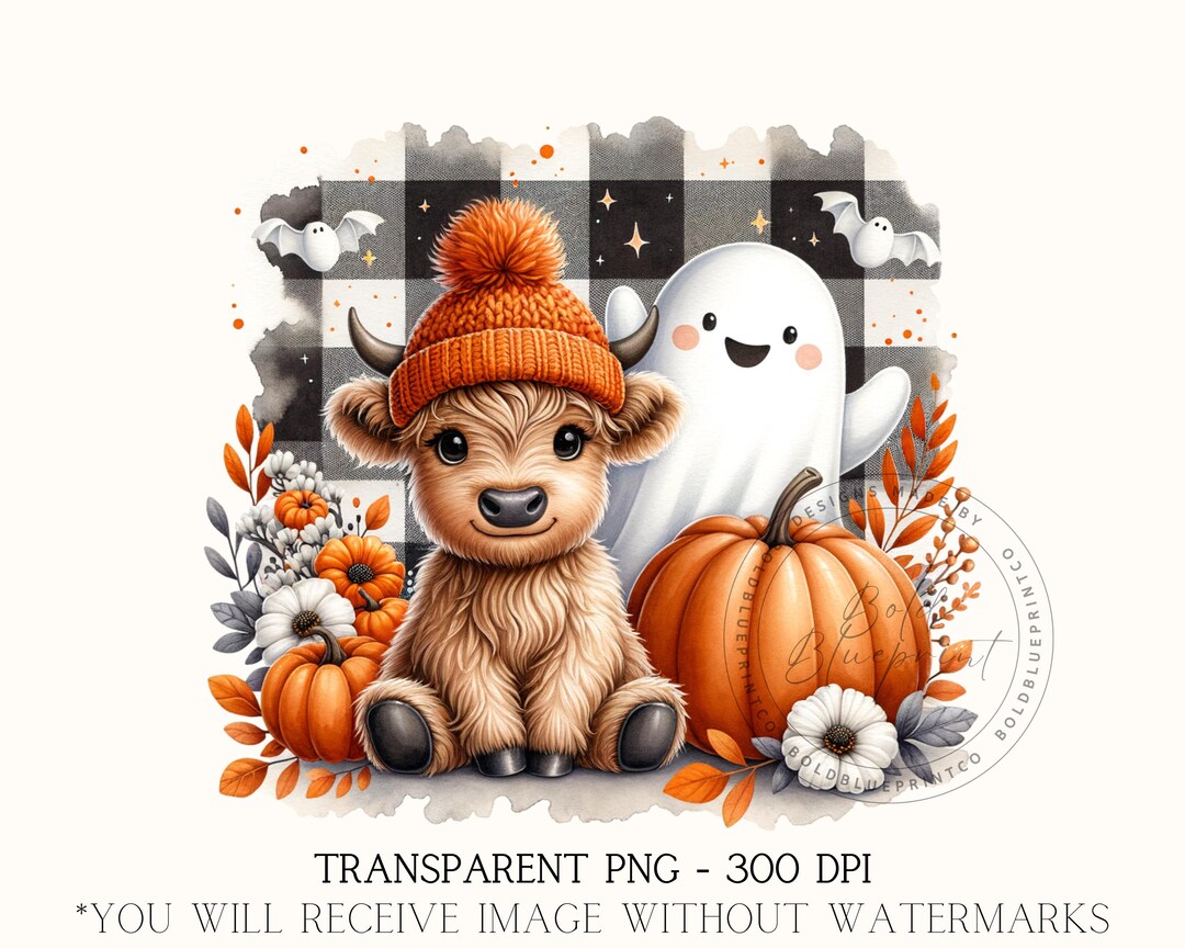 Cute Fall Highland Cow PNG Ghost, Spooky Season Fall Autumn Cow Shirt ...
