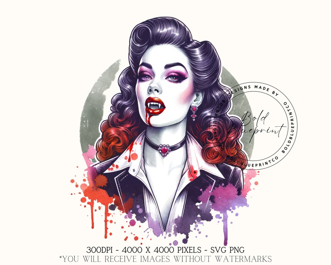 Halloween Pin up Vampire, PNG, SVG, Watercolor Splash, Halloween ...