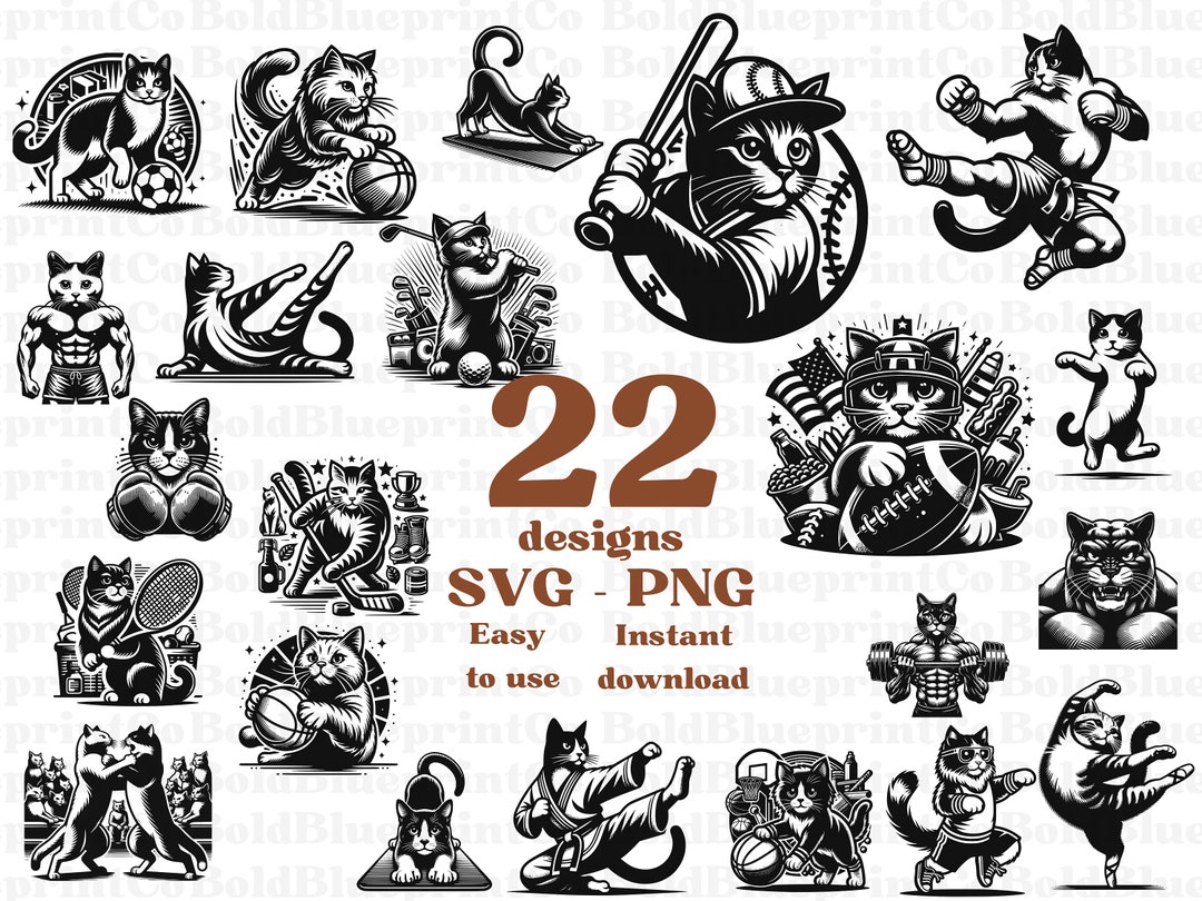 Sports Cats, SVG, PNG, Gym Cats, Vector, Clipart, Gift, Decals, Tumbler ...
