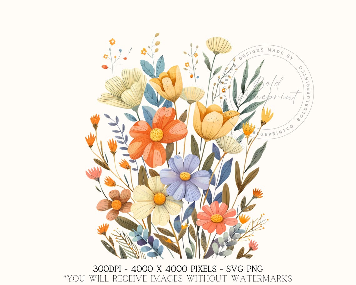 Flower Clipart, Wildflowers, SVG, PNG, Summer Clipart, Spring Clipart ...