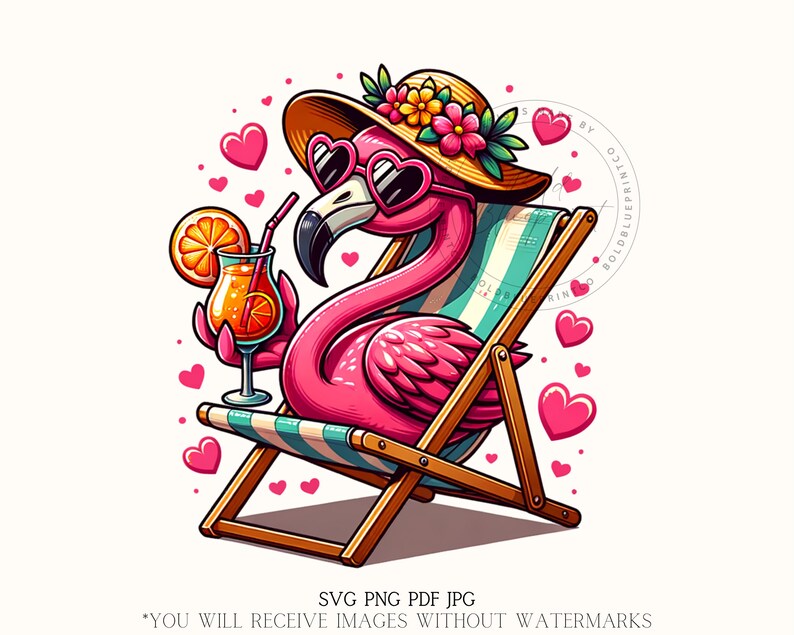 Summer Flamingo Clipart, SVG, PNG, PDF, Jpg, Sassy Flamingo, Cocktail ...