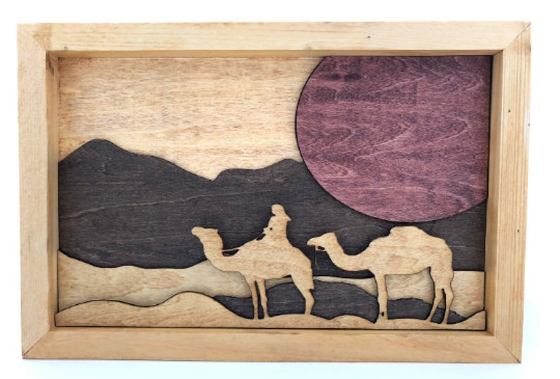 Layered Wood Art | Desert, Camel, Dunes Laser Cut | 3D Wall Art | Home ...