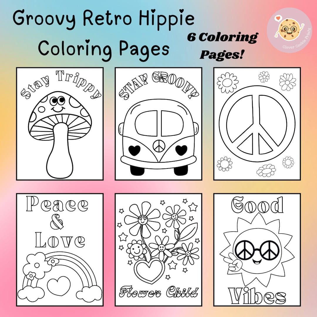 Retro Groovy Hippie Coloring Pages | Easy to Color | Printable Coloring ...