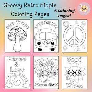 Retro Groovy Hippie Coloring Pages | Easy to Color | Printable Coloring ...