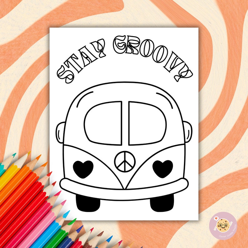 Retro Groovy Hippie Coloring Pages | Easy to Color | Printable Coloring ...