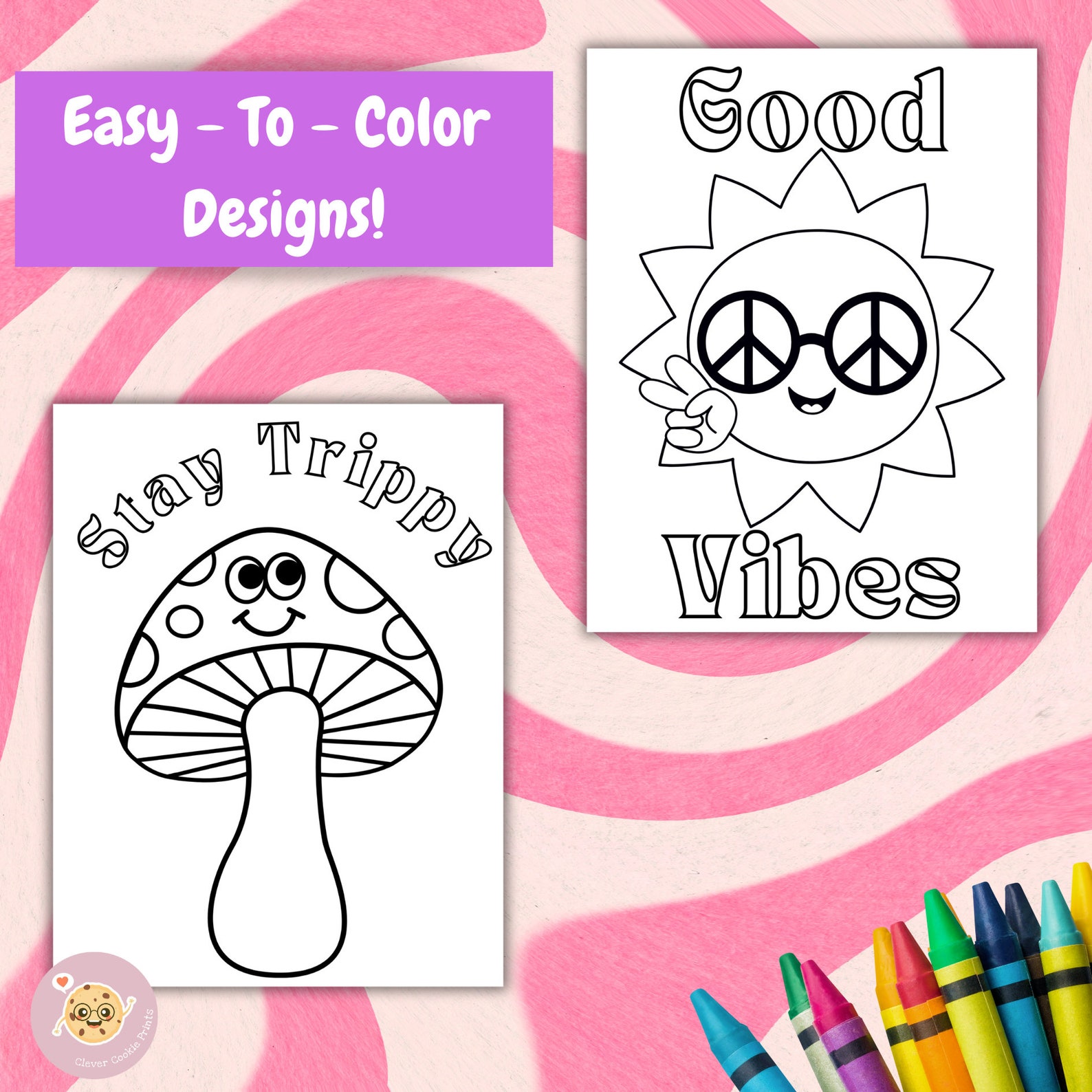 Retro Groovy Hippie Coloring Pages | Easy to Color | Printable Coloring ...