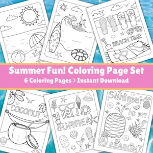 Summer Fun Coloring Page Set | PDF Instant Download | Printable ...