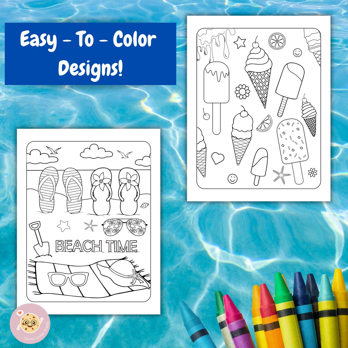 Summer Fun Coloring Page Set | PDF Instant Download | Printable ...