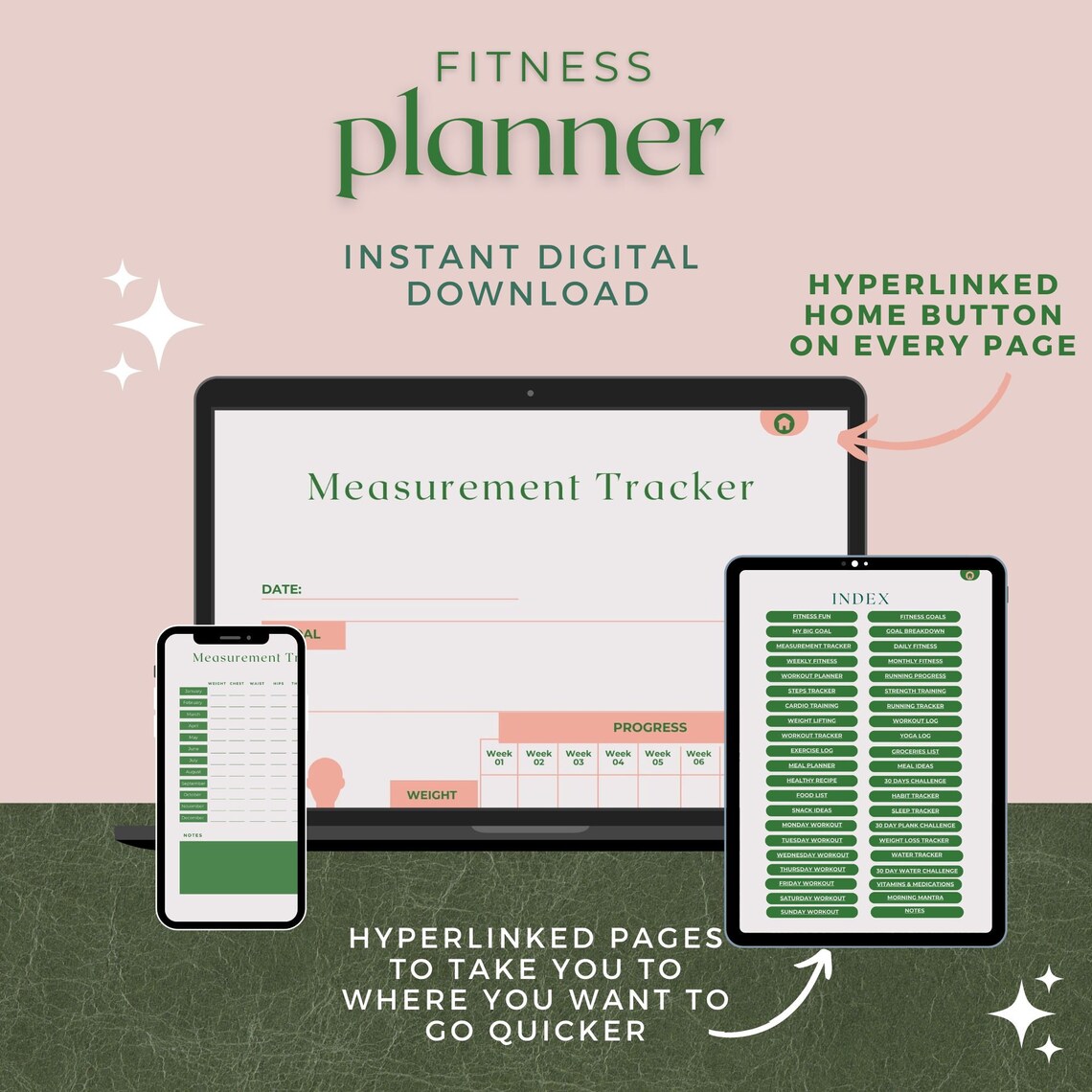 Digital Workout Planner Printable Fitness Planner Weight Loss Tracker ...