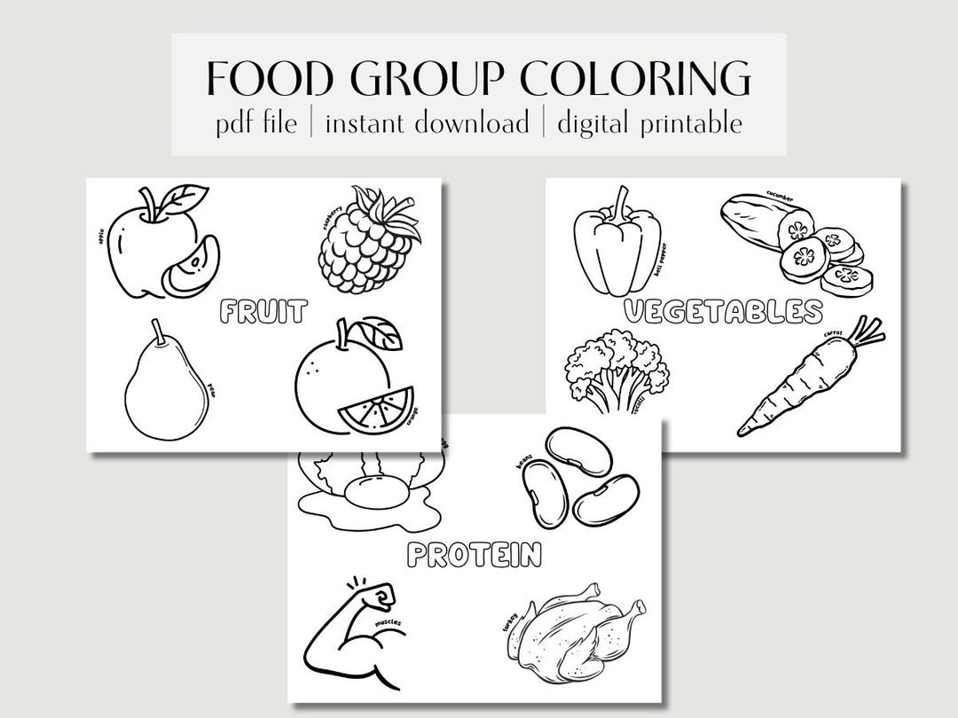 Food Group Coloring Pages Digital Download & Printable Vegetable, Fruit ...