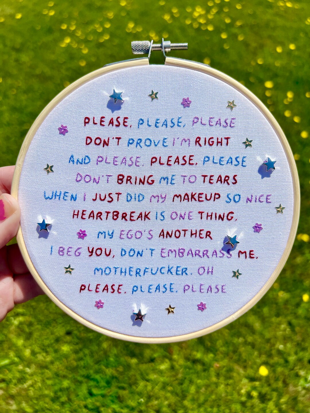 Sabrina Please Please Please Hand Embroidered Decor in 6 Inch Wooden ...