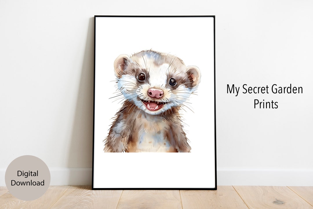 Rustic Nursery Cute Baby Weasel Printable Art, Rustic Safari Digital ...
