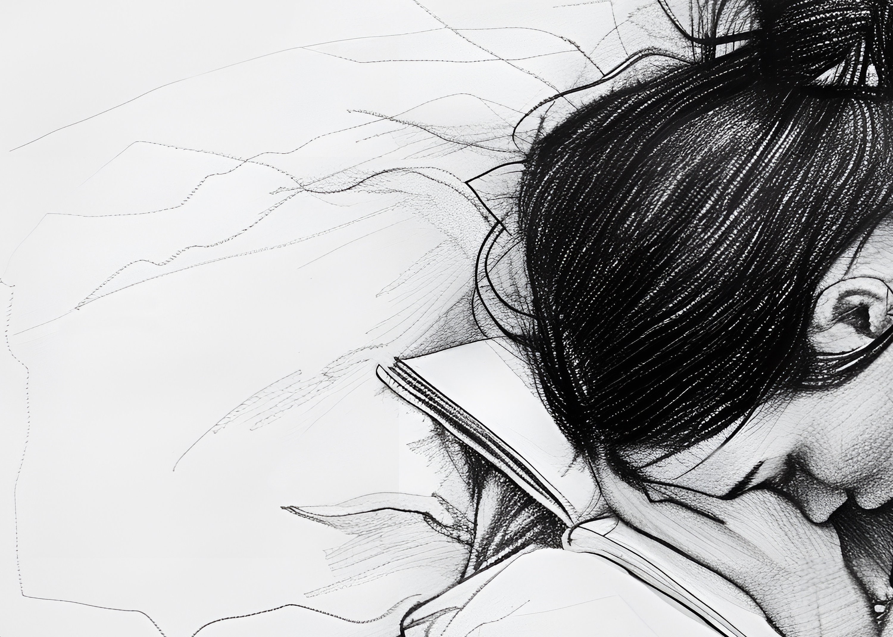 Charcoal Drawing of a Reading Girl Printable Art, a Girl With a Book ...