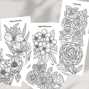 Botanical Flower Coloring Book Bundle, Relaxing Adult & Teen Instant ...