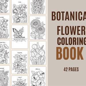 Botanical Flower Coloring Book Bundle, Relaxing Adult & Teen Instant ...