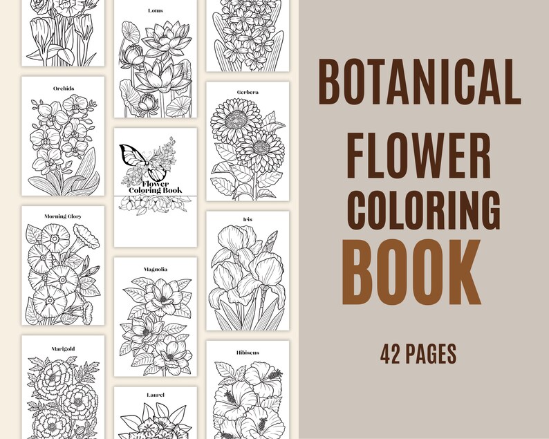 Botanical Flower Coloring Book Bundle, Relaxing Adult & Teen Instant ...