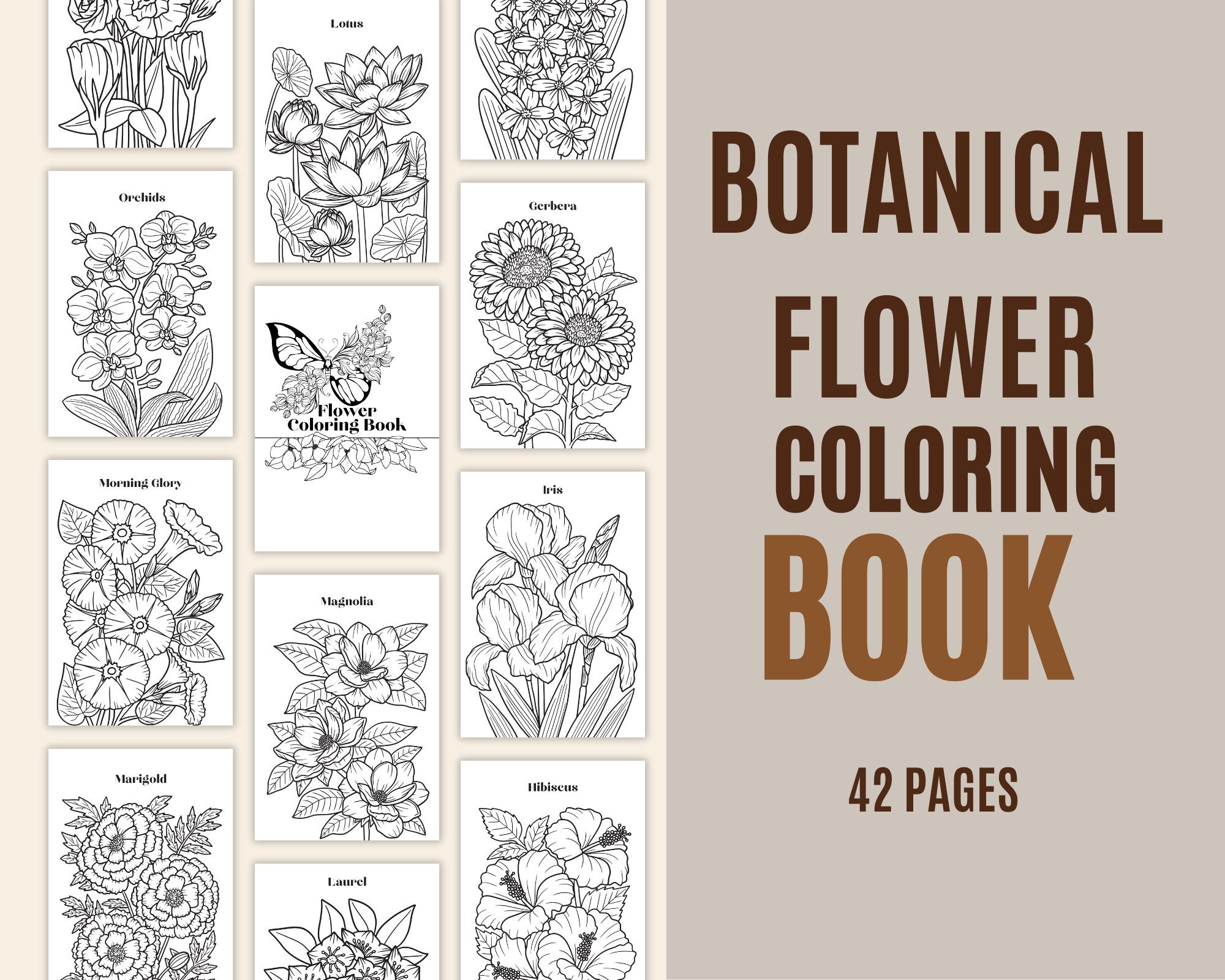 Botanical Flower Coloring Book Bundle, Relaxing Adult & Teen Instant ...