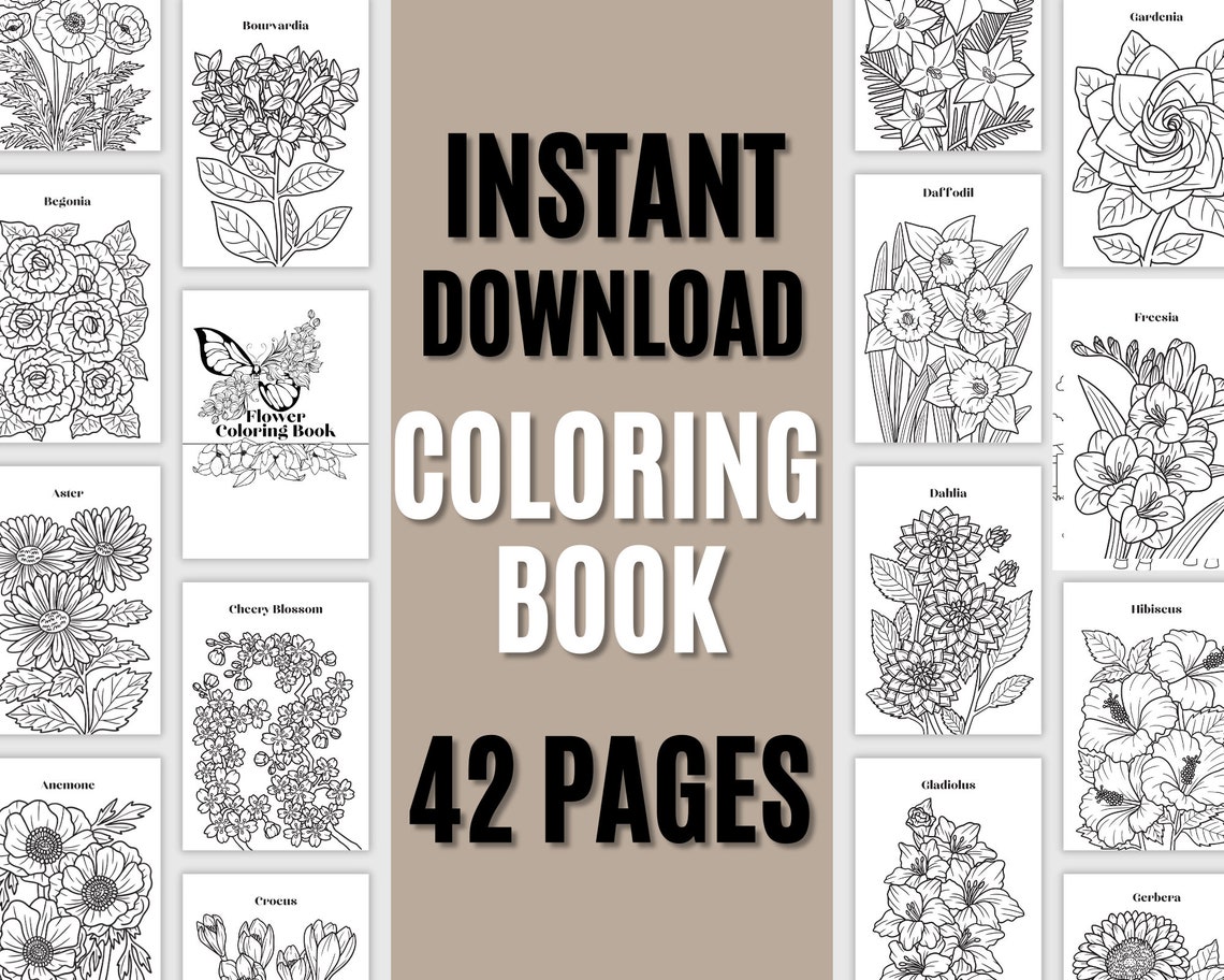 Botanical Flower Coloring Book Bundle, Relaxing Adult & Teen Instant ...