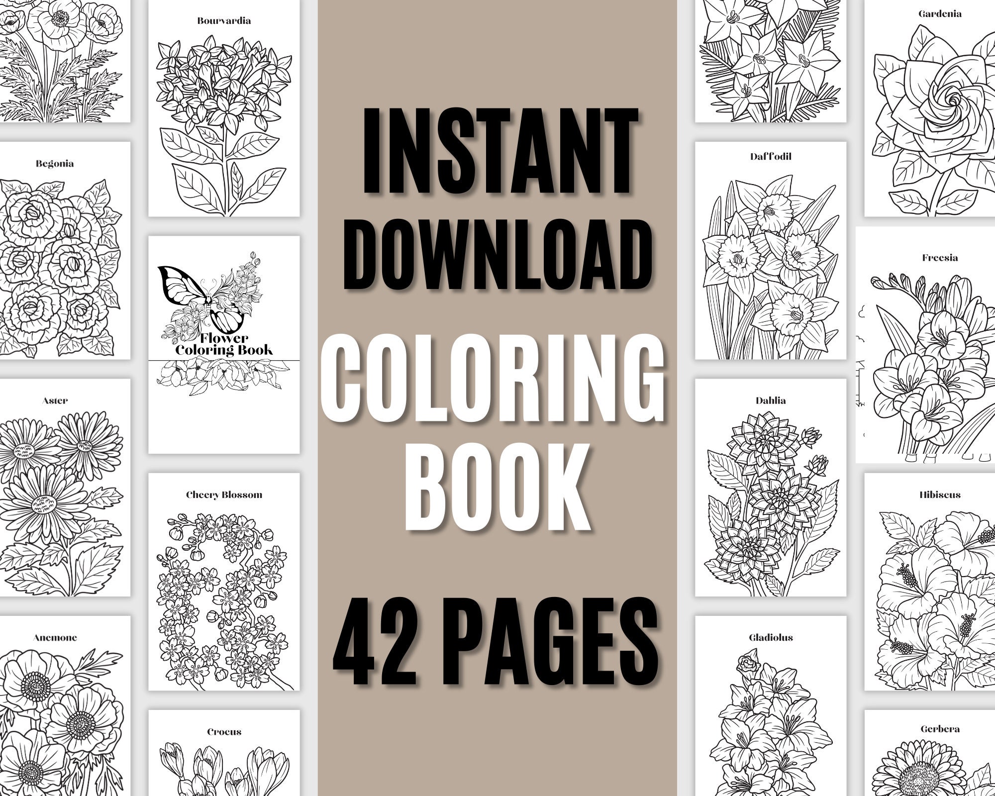 Botanical Flower Coloring Book Bundle, Relaxing Adult & Teen Instant ...