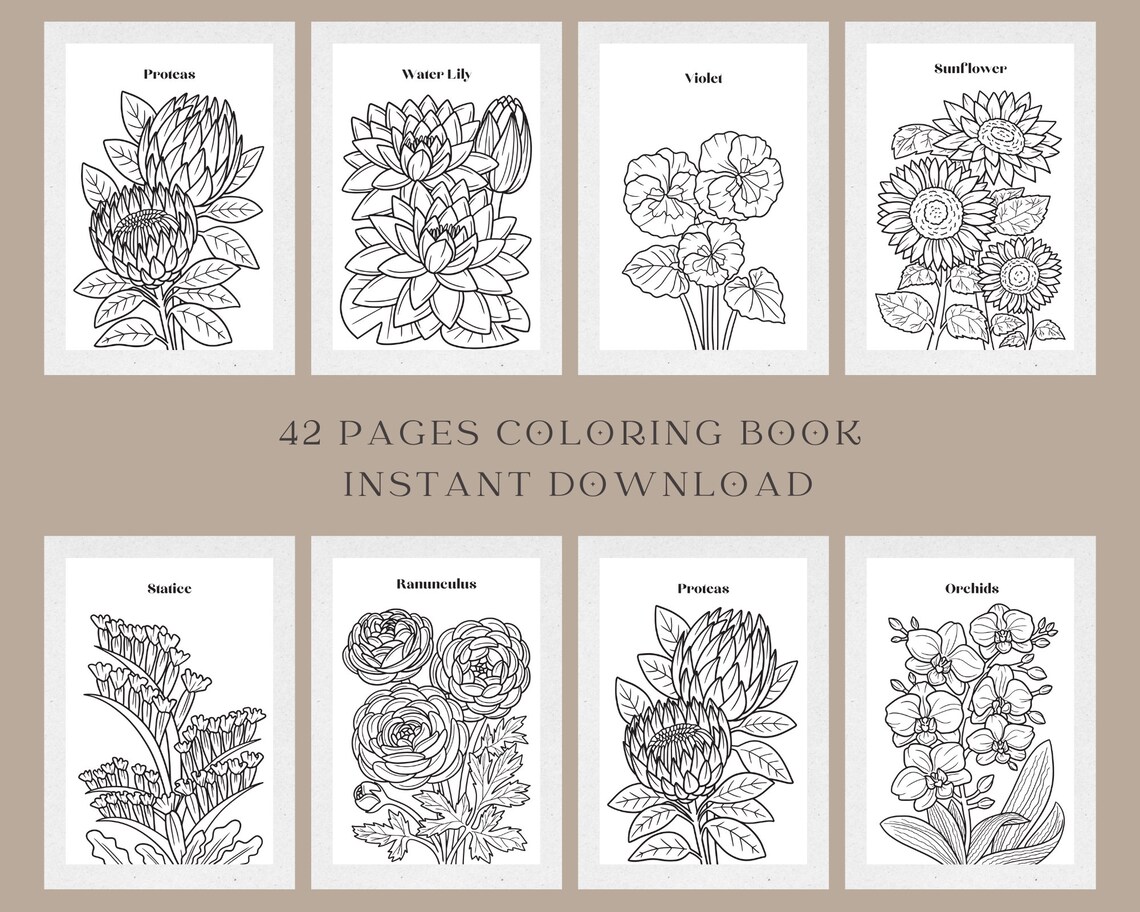 Botanical Flower Coloring Book Bundle, Relaxing Adult & Teen Instant ...