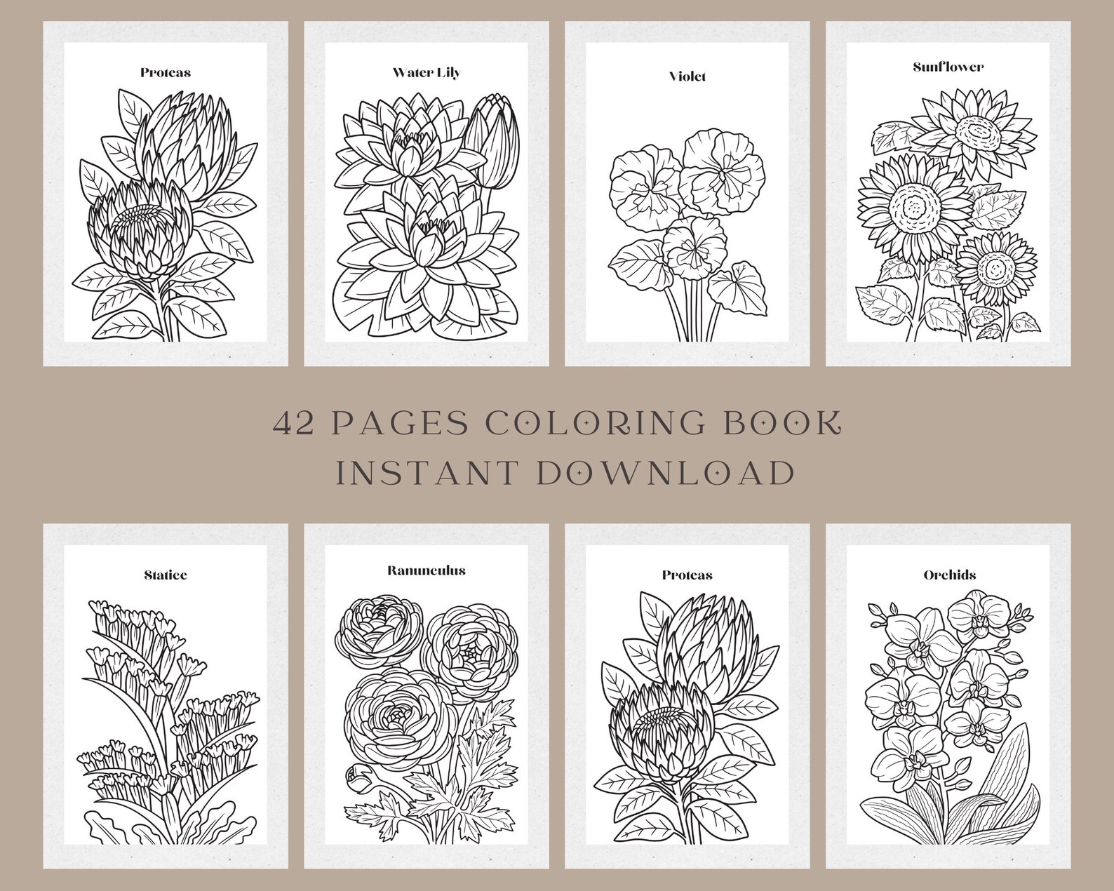 Botanical Flower Coloring Book Bundle, Relaxing Adult & Teen Instant ...