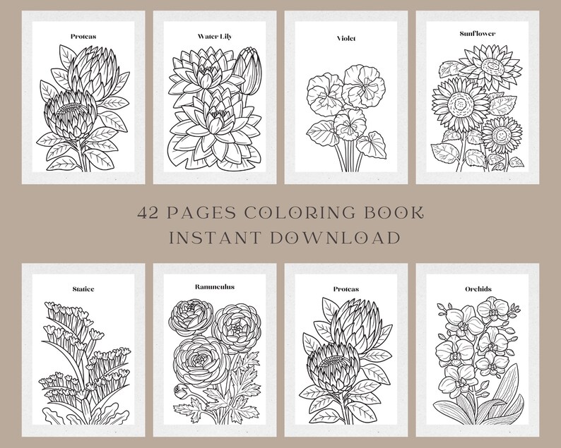 Botanical Flower Coloring Book Bundle, Relaxing Adult & Teen Instant ...