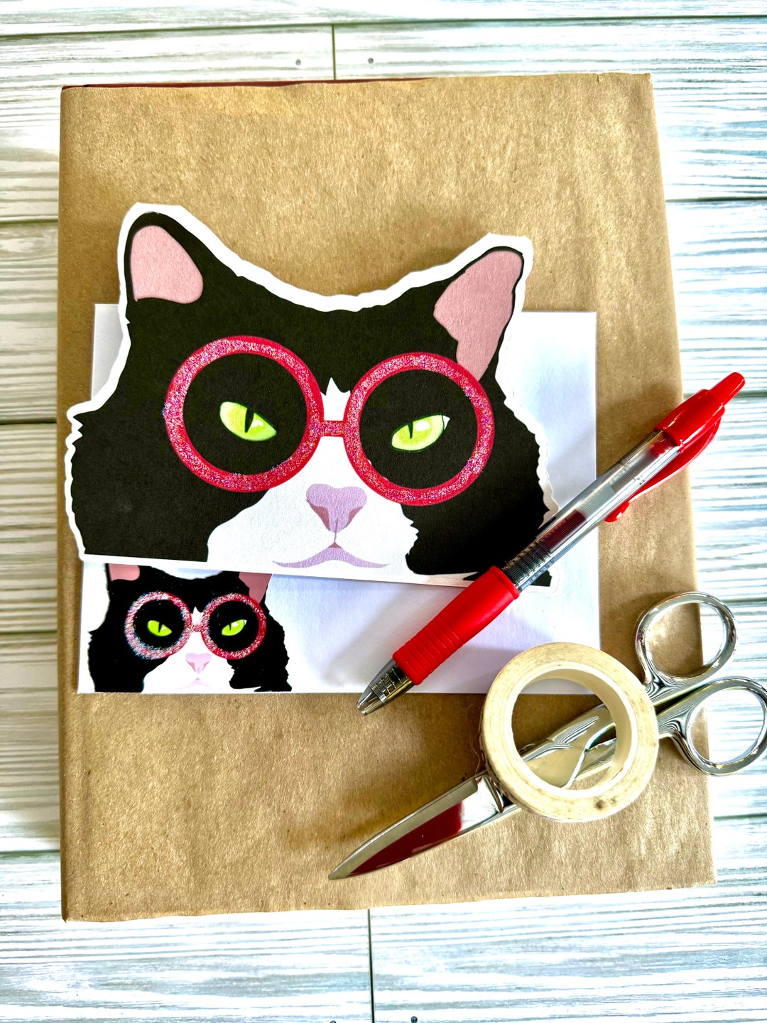 Furry Feline Greeting Cut Out Card Cute Design for Tuxedo Cat Lover ...