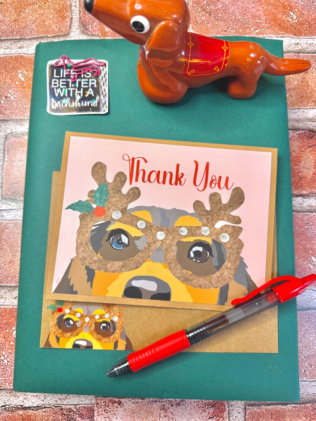 Dachshund Thank You Card holiday Theme - Etsy
