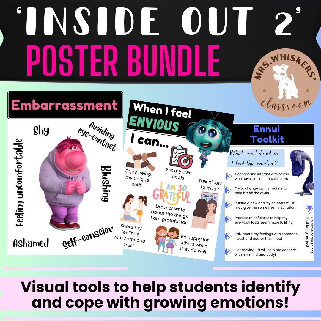 Inside Out 2 Posters - Identifying Emotions & Coping Skills - BUNDLE - Etsy
