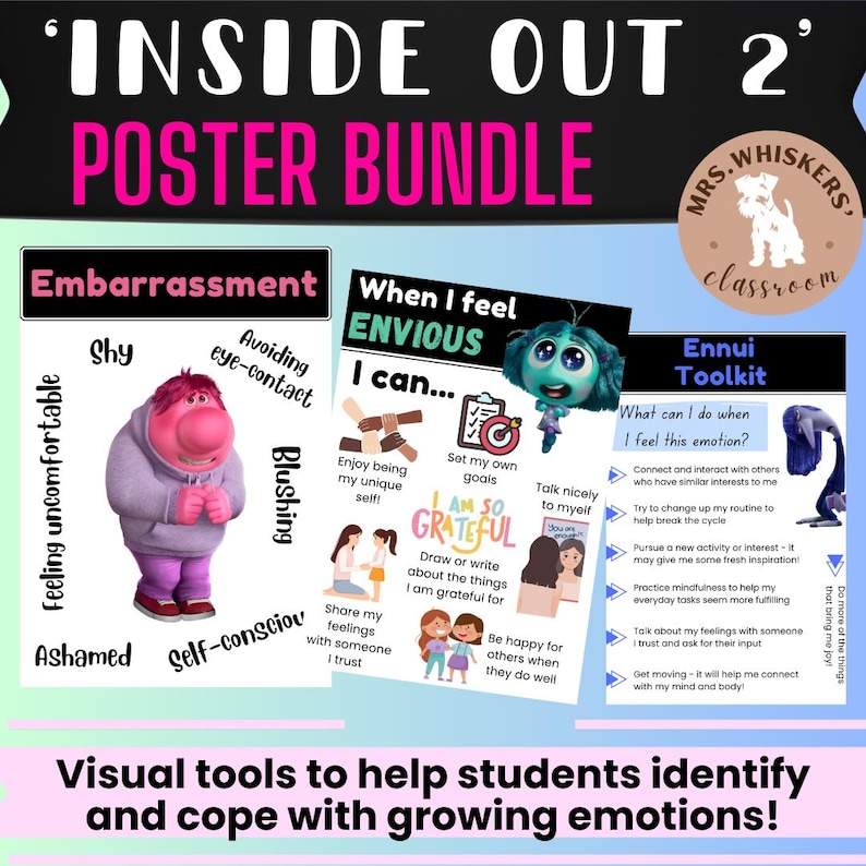 Inside Out 2 Posters - Identifying Emotions & Coping Skills - BUNDLE - Etsy