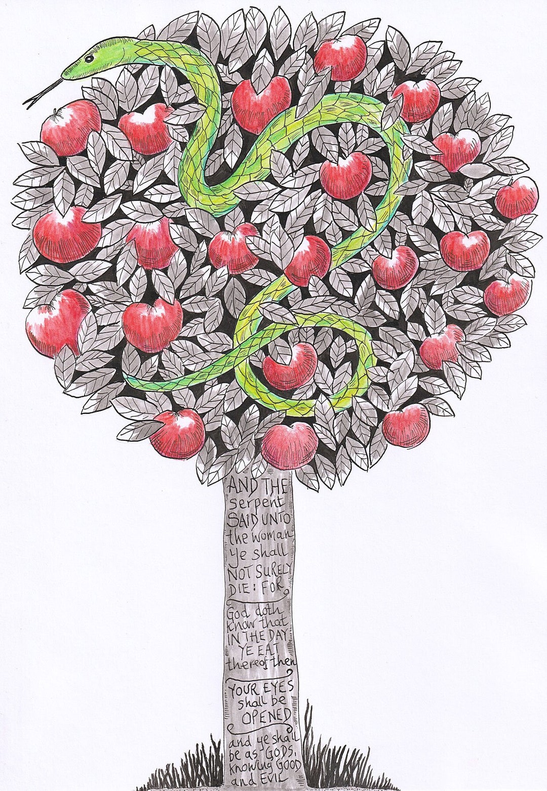 Temptation of Eve Apple Tree With Snake Art Print - Etsy