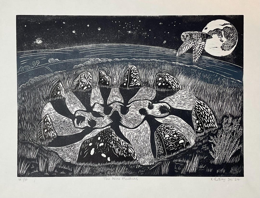 Dartmoor Folk Art Celtic Stone Circle Lino Cut Landscape Print Art - Etsy