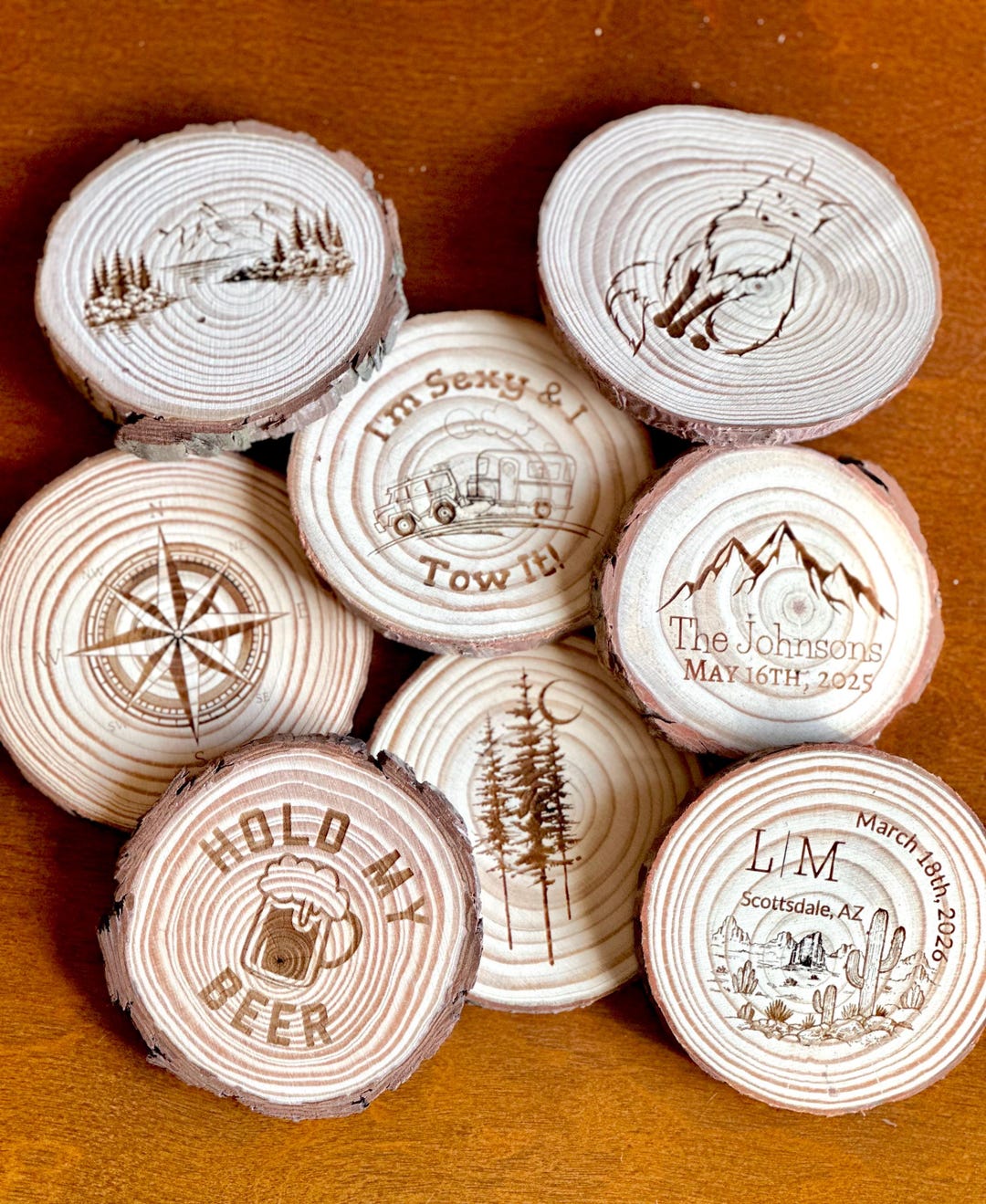 Individual Customizable Rough Edge Wood Coasters Create Your Own ...